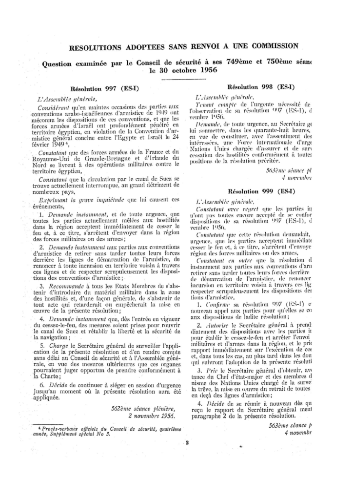 2 novembre 1956 : résolution 997 de l’ONU (Crise de Suez) - La ...